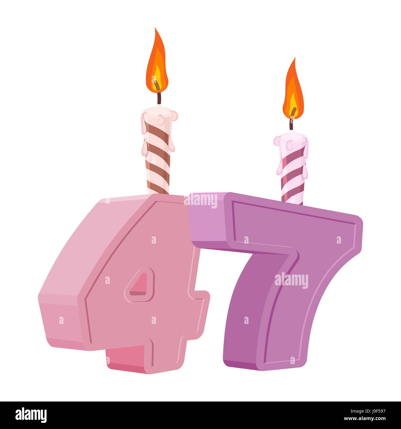 47 years birthday. Number with festive candle for holiday cake. Forty ...