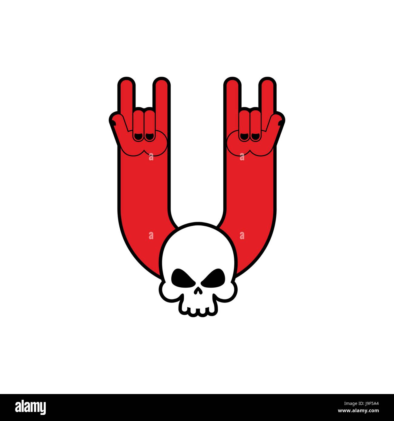 Rock hand and skull symbol of music. Rock and roll emblem isolated ...
