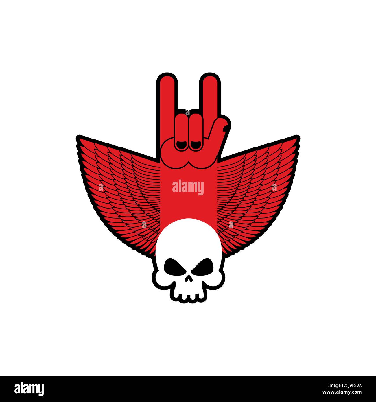 Rock hand and skull symbol of music. Rock and roll emblem isolated ...