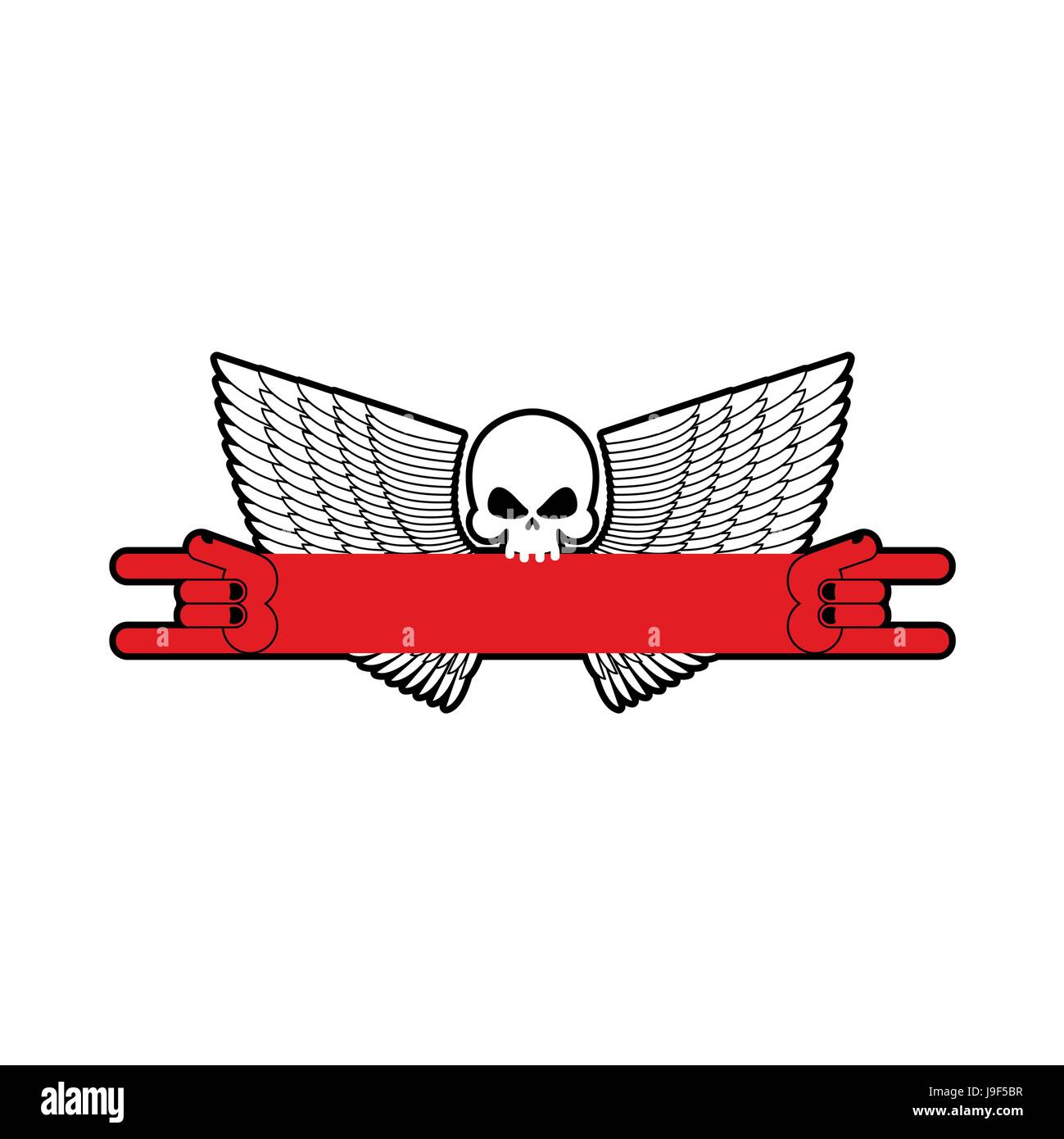 Rock hand and skull symbol of music. Rock and roll emblem isolated ...
