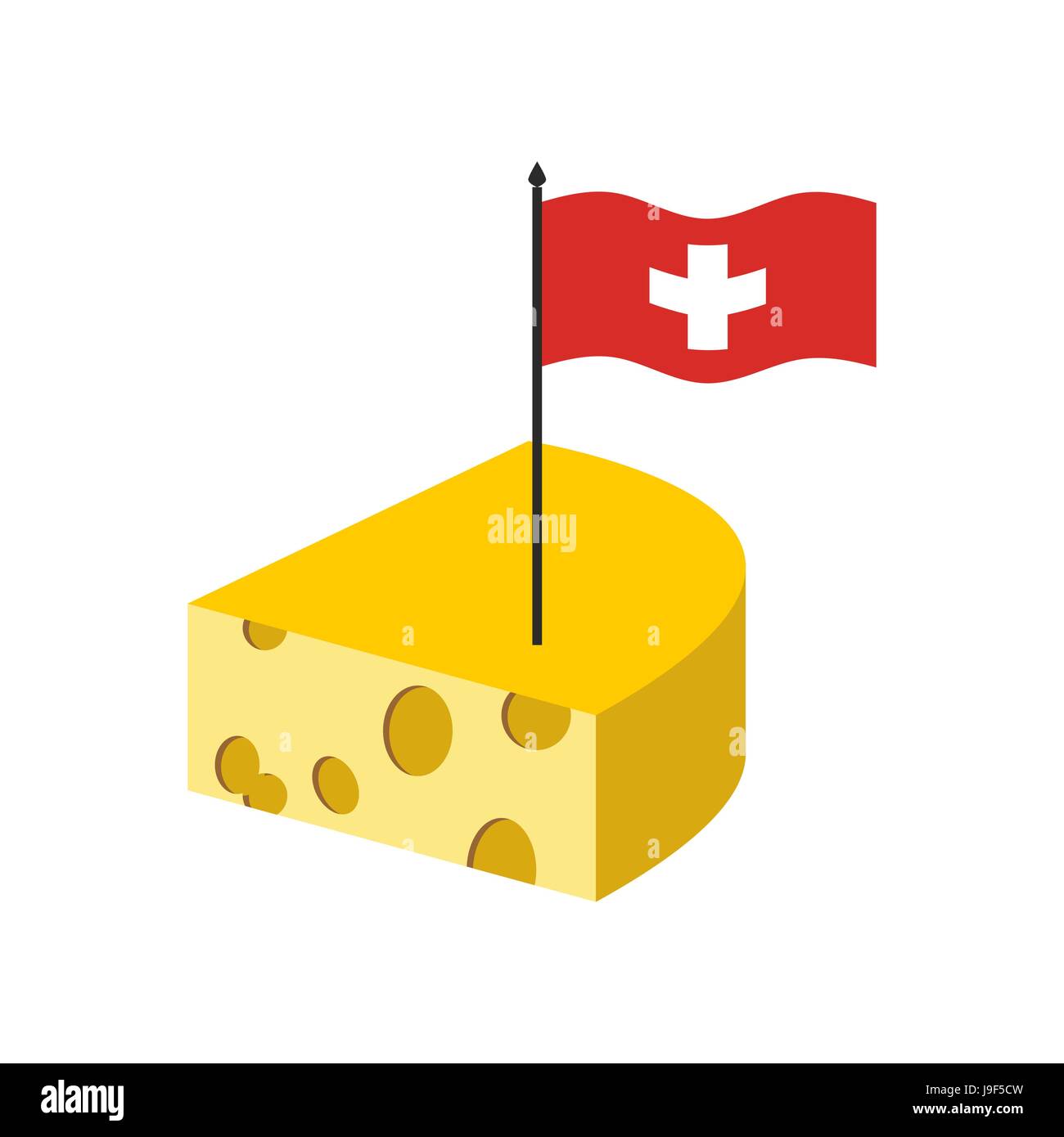 Swiss cheese. Delicatessen dairy product and flag of Switzerland Stock ...