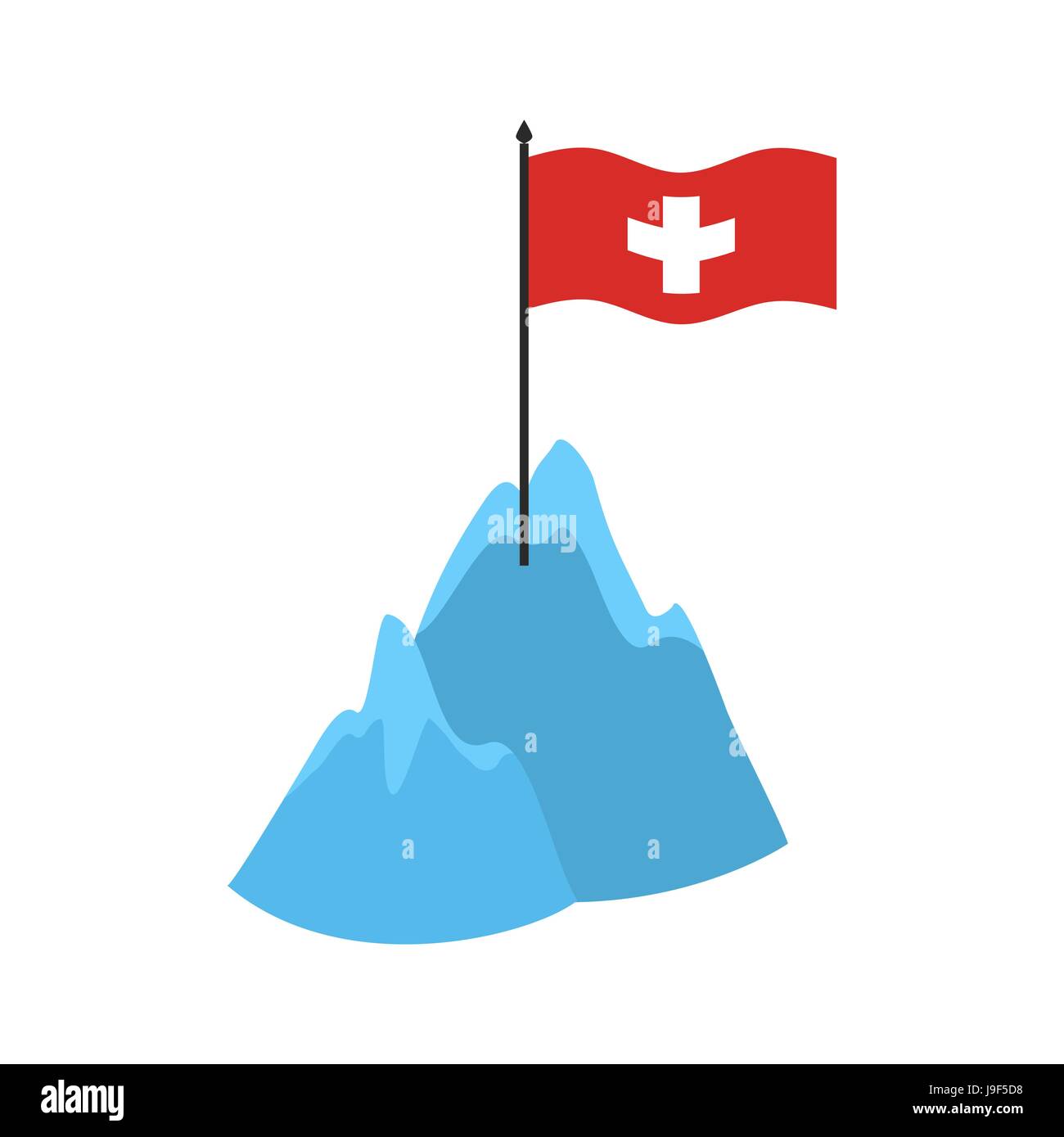 Swiss Alps Mountains icon. High cliffs and snow Swiss flag Stock Vector ...