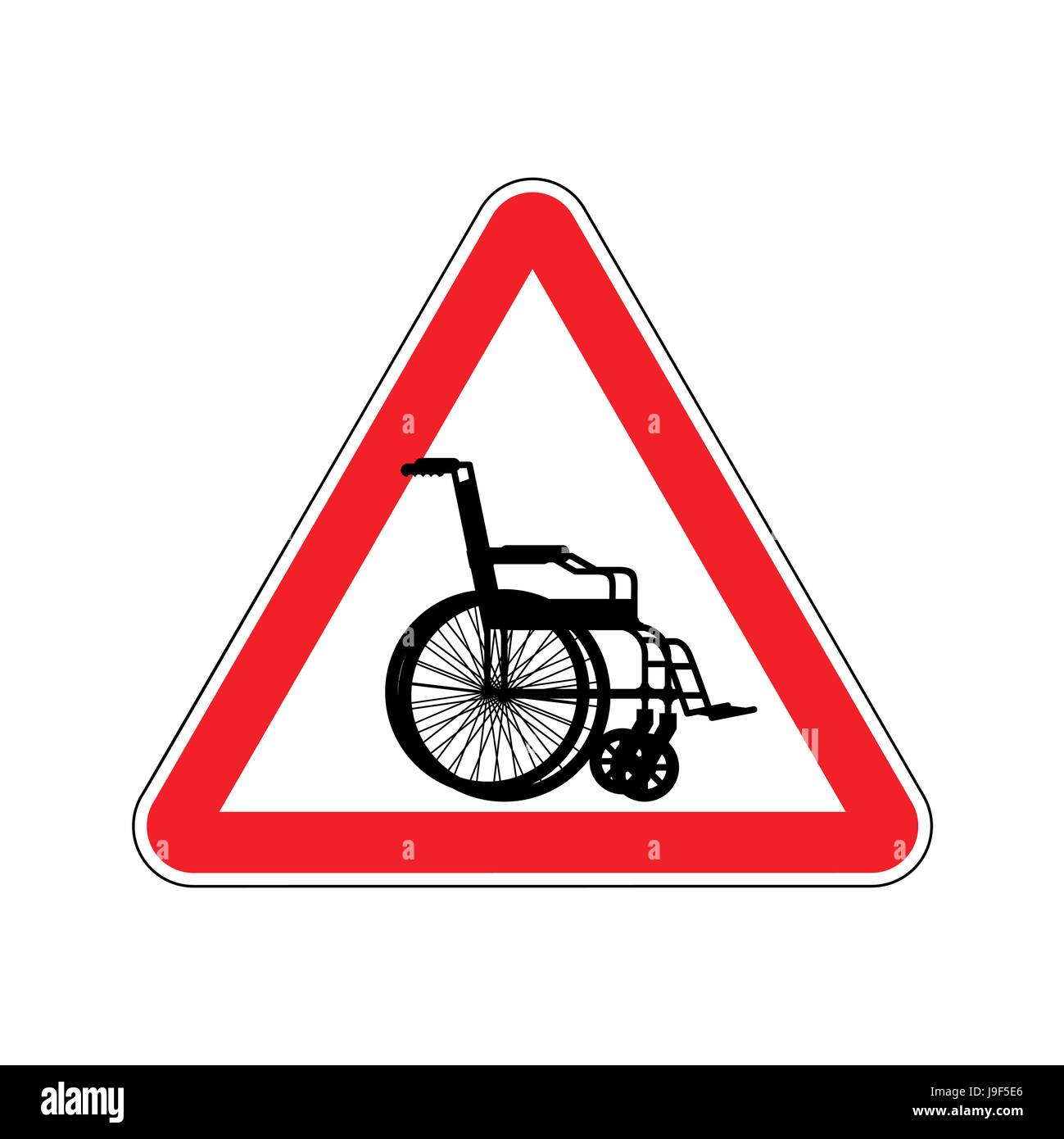Warning invalid. Sign caution wheelchair on road. Danger way symbol red ...