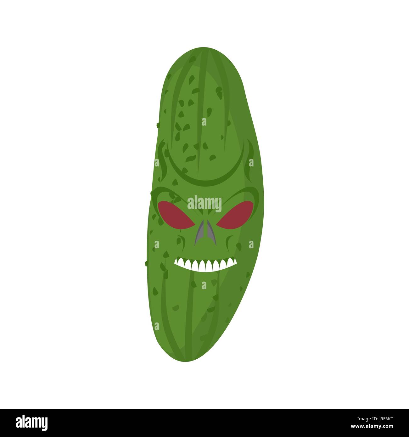 Angry cucumber. Aggressive green vegetable. Dangerous fruit Stock ...