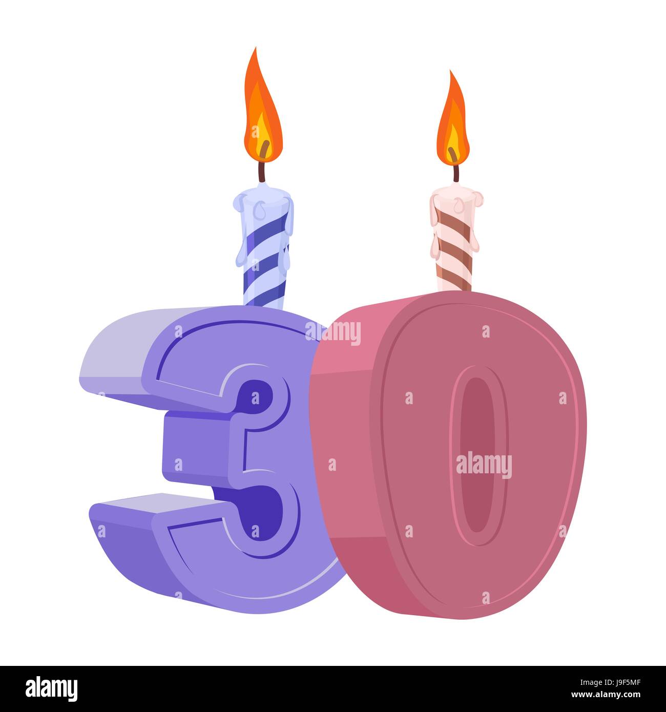 30 years birthday. Number with festive candle for holiday cake. Thirty ...