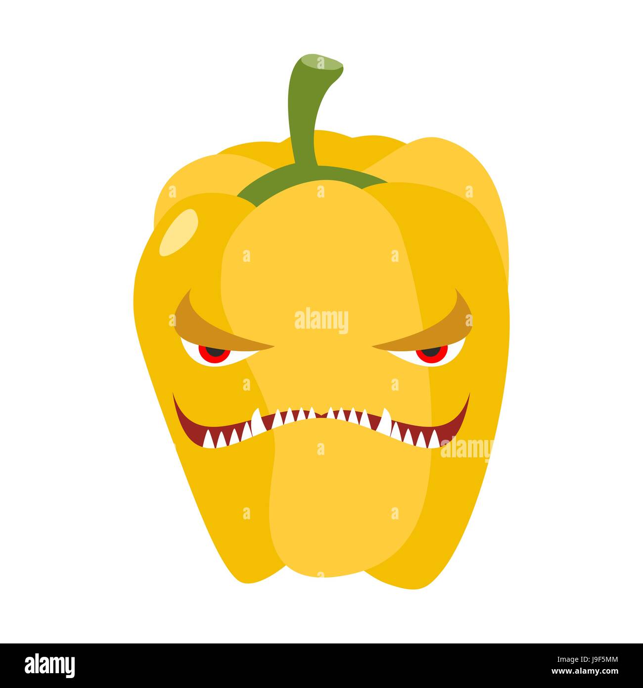 Angry sweet pepper. Aggressive yellow vegetable. Dangerous fruit Stock ...