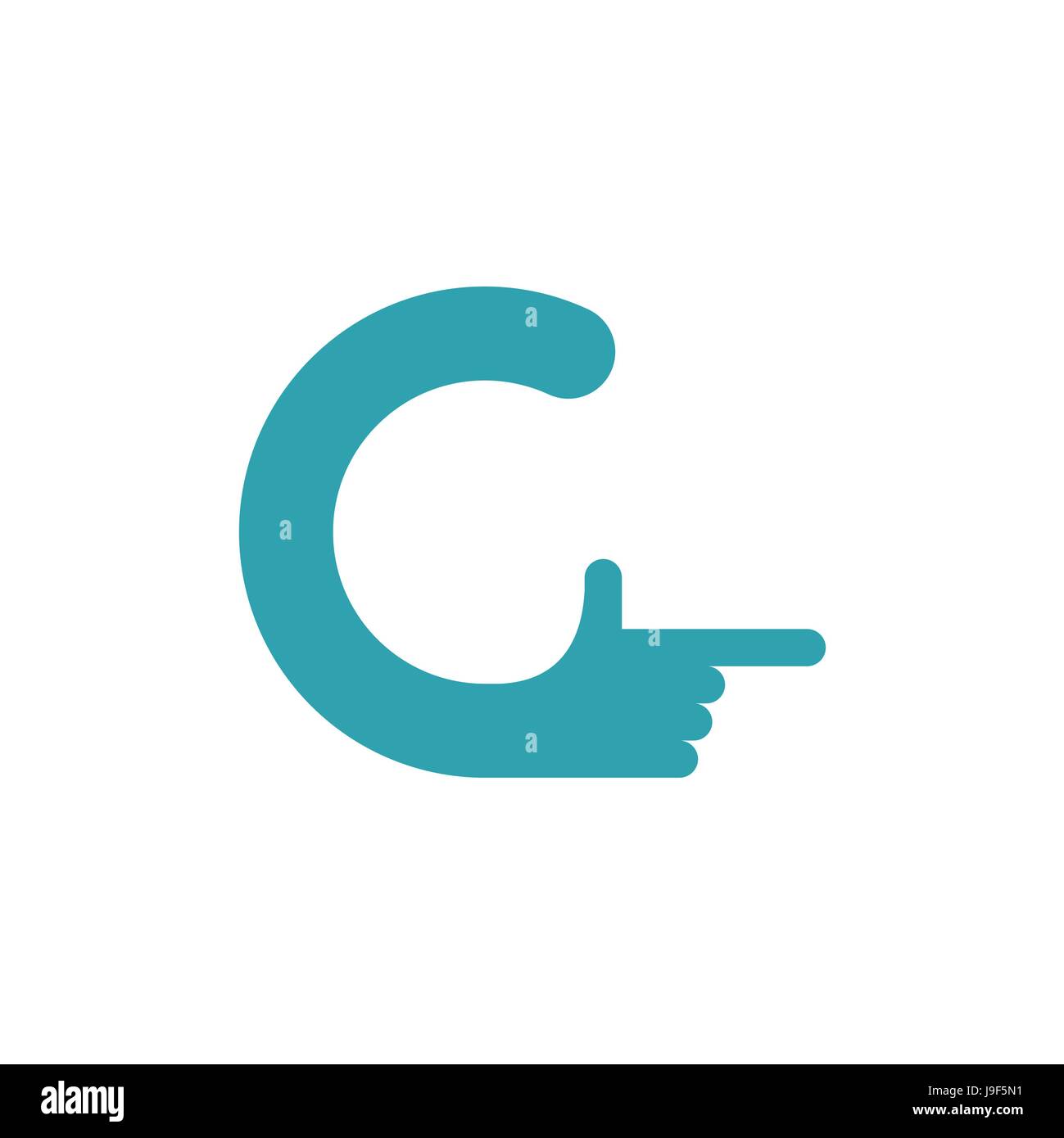 C letter hand. Forefinger lettering isolated on white background Stock ...