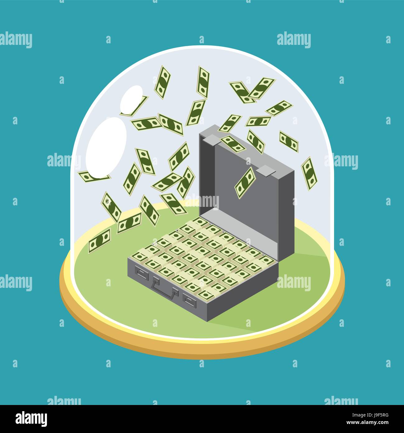 Suitcase with money under glass Bell. Transparent dome for Finance ...