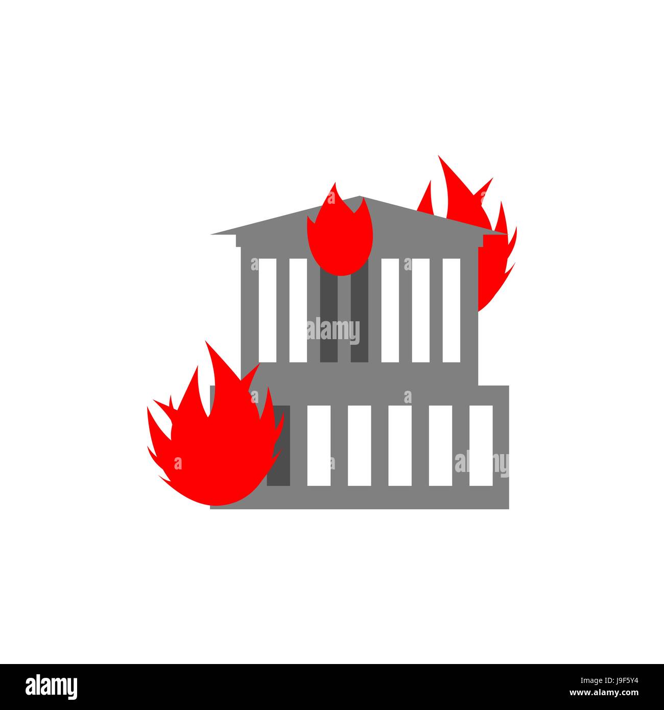 Arson home. Fire in building. Flames from office windows. Burn facility ...