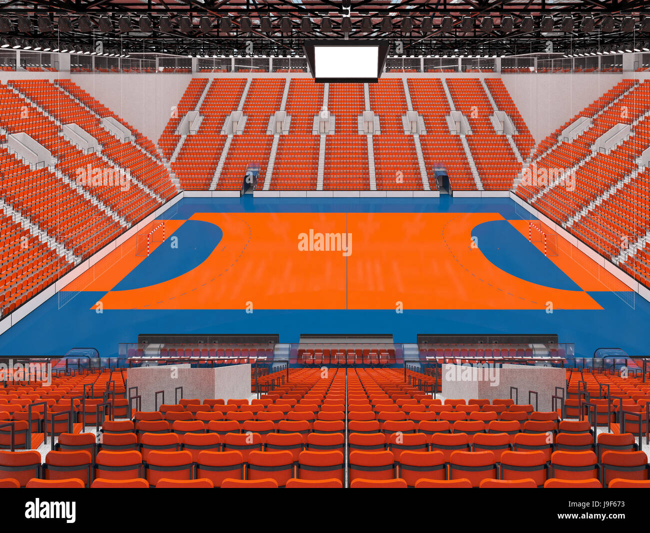 3D render of beautiful sports arena for handball with floodlights and ...