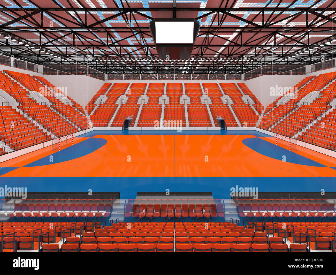 3D render of beautiful sports arena for handball with floodlights and ...