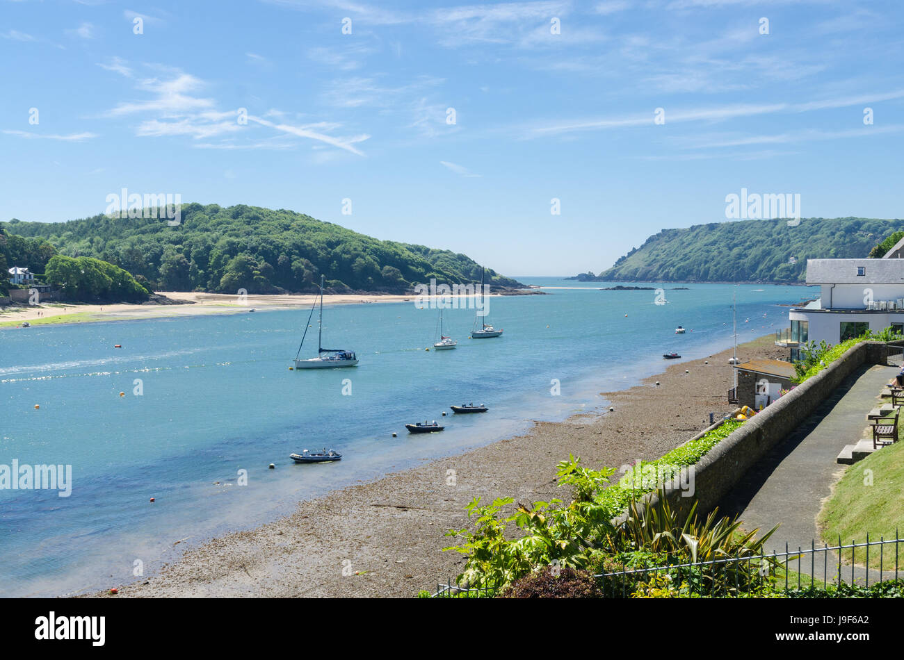 Beaches on the Salcombe Estuary viewed from Salcombe in the South Hams ...