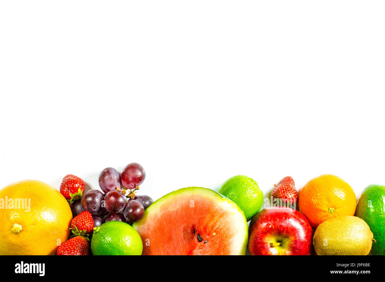 Frame of fresh fruits on white background Stock Photo - Alamy