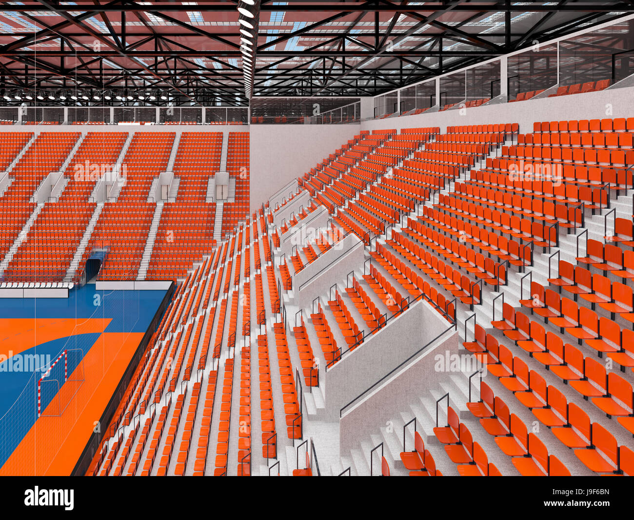 3D render of beautiful sports arena for handball with floodlights and ...