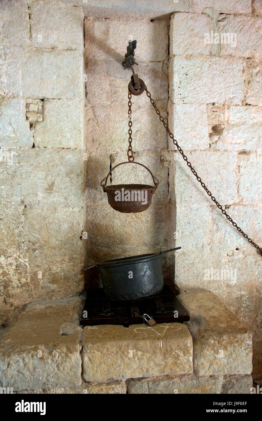 Medieval well in Peniscola Castle, providing water from one its twelve ...