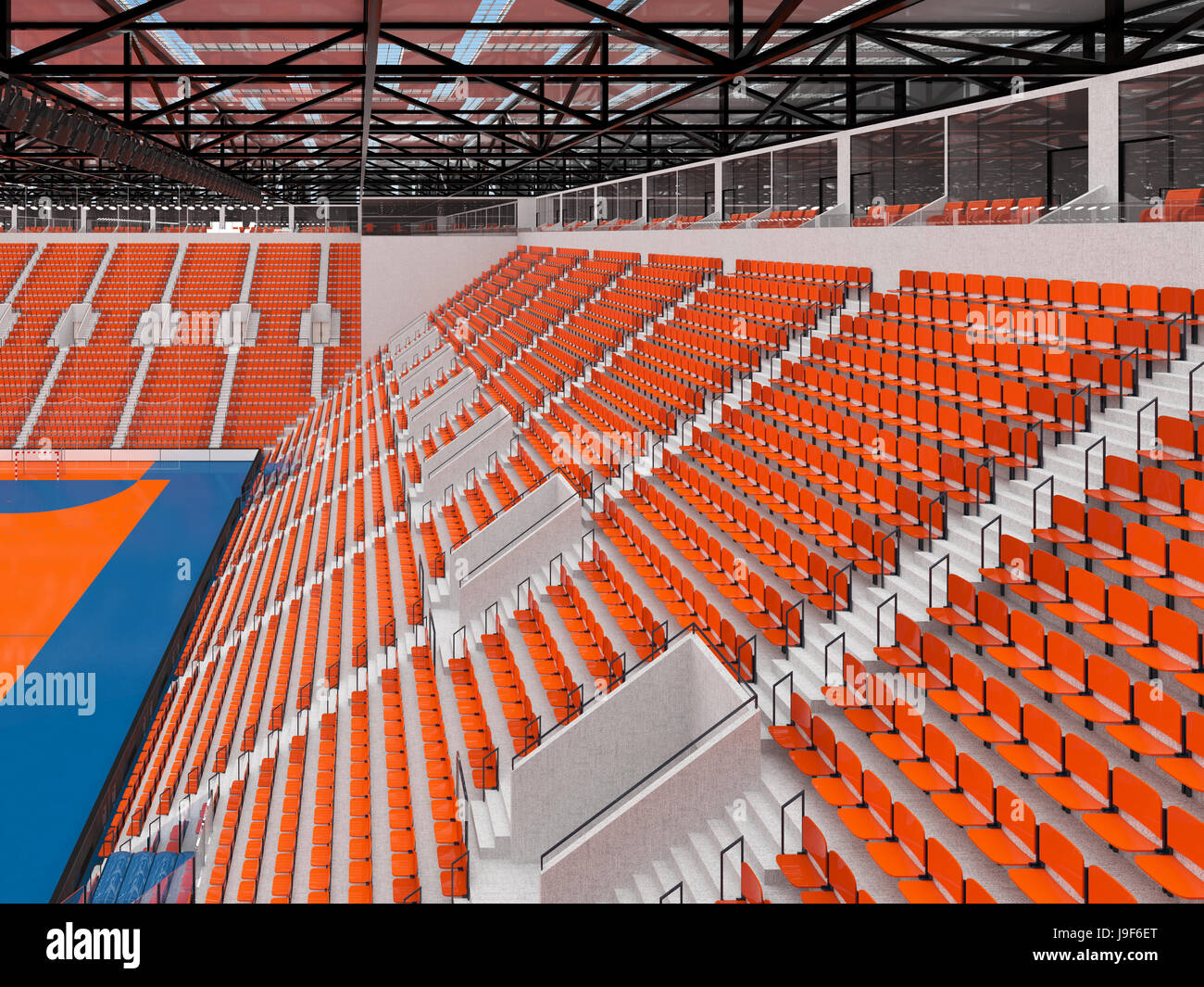 3D render of beautiful sports arena for handball with floodlights and ...