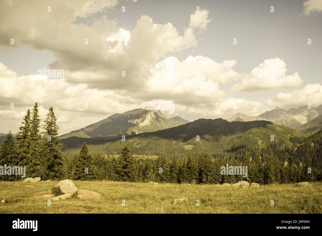 Vintage mountains landscape Stock Photo - Alamy