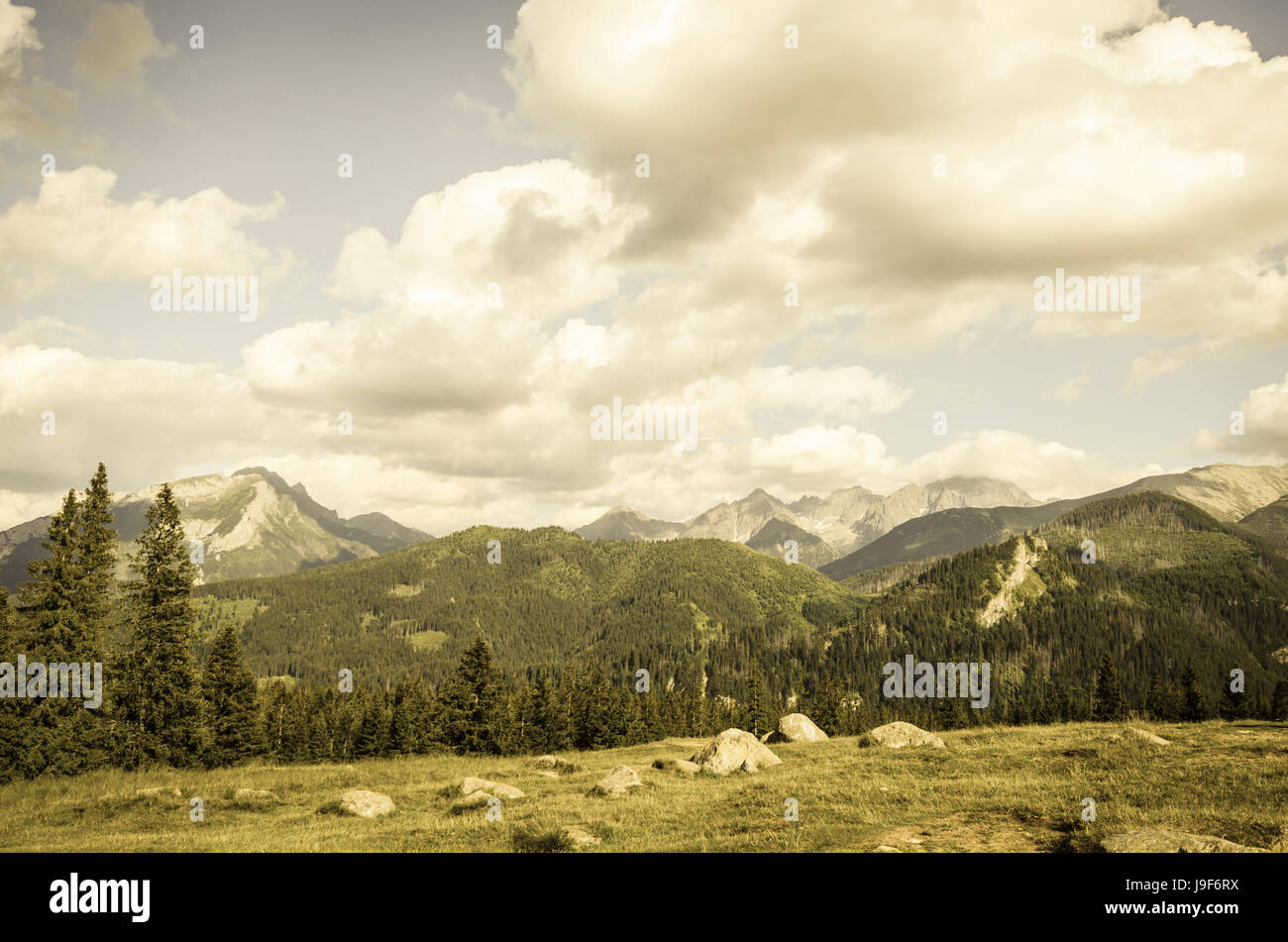 Vintage mountains landscape Stock Photo - Alamy