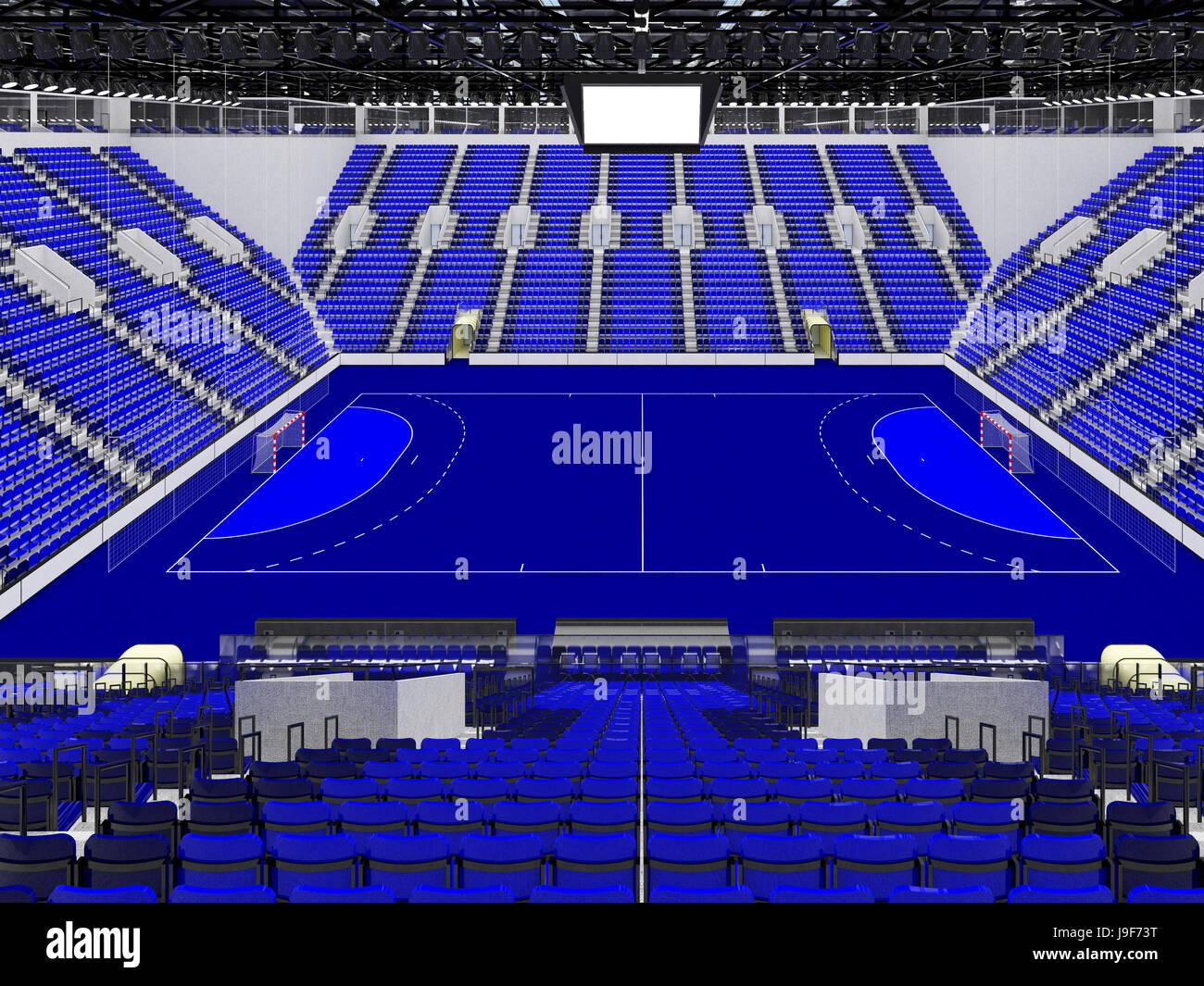 Beautiful sports arena for handball with blue seats and VIP boxes Stock ...