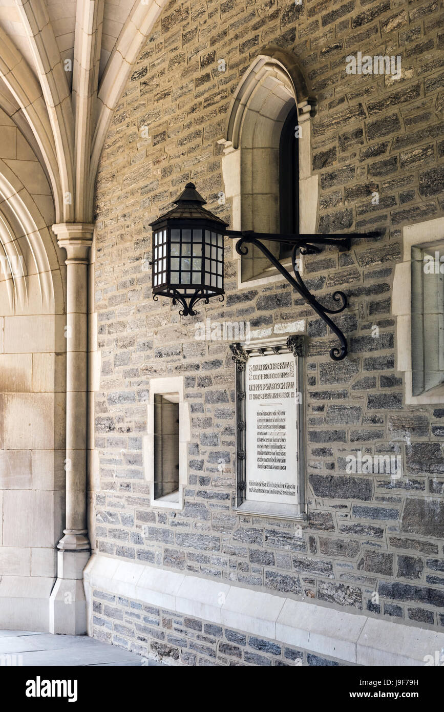 Wall with antique lamp, Princeton University, New Jersey, USA Stock ...