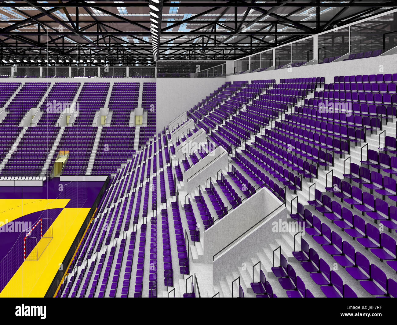 3D render of beautiful sports arena for handball with floodlights and ...