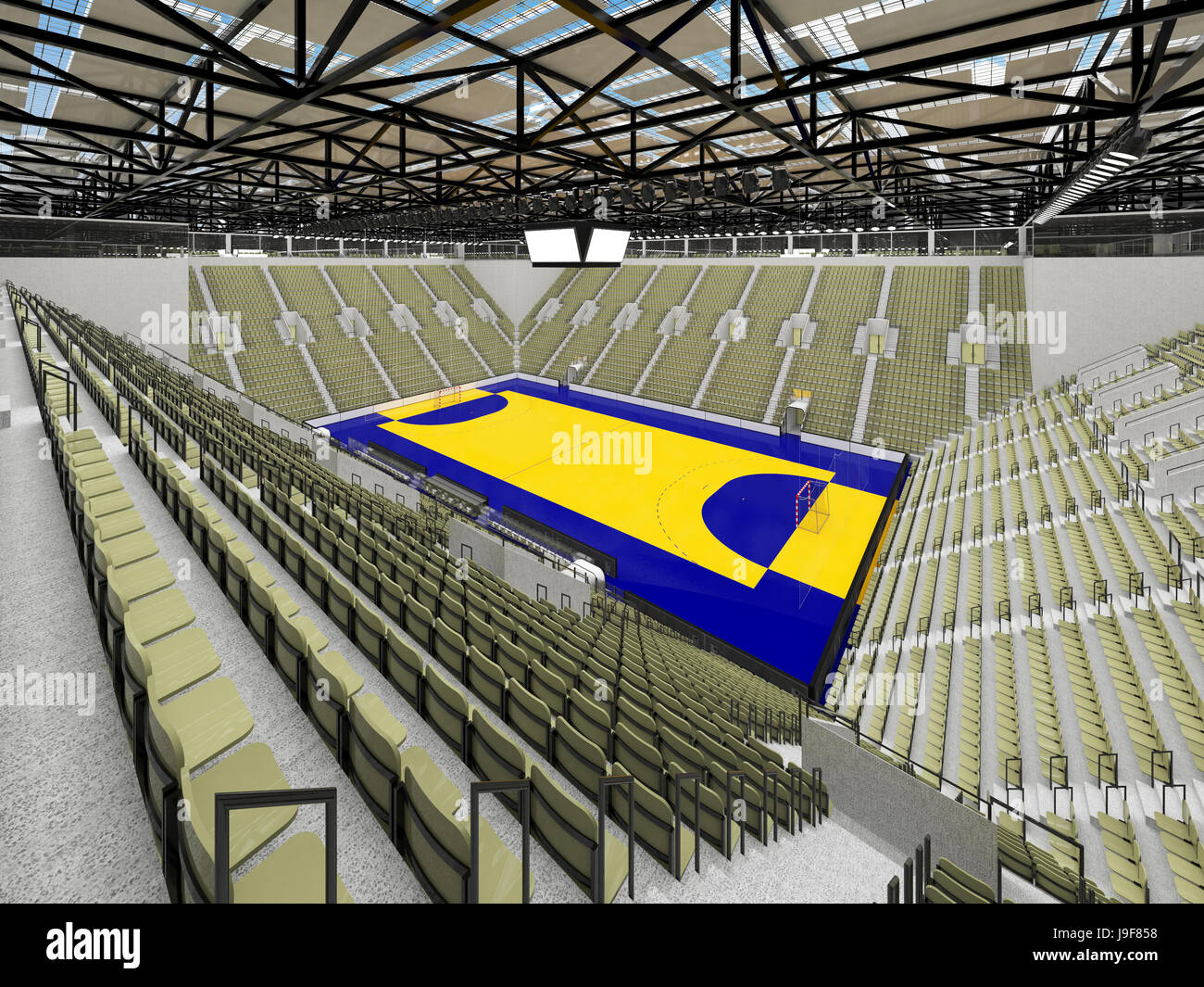 3D render of beautiful sports arena for handball with floodlights and ...