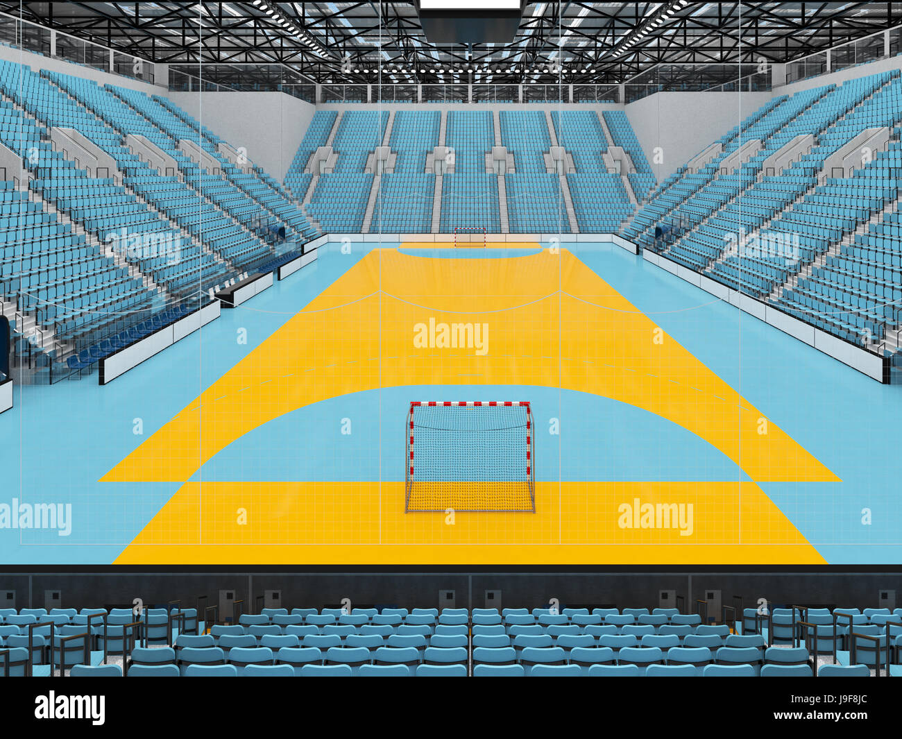 3D render of beautiful sports arena for handball with floodlights and ...