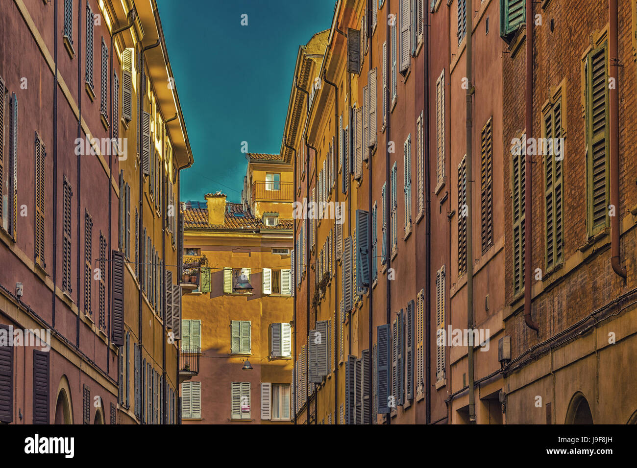 Architecture of the colorful buildings of Modena in Italy Stock Photo ...