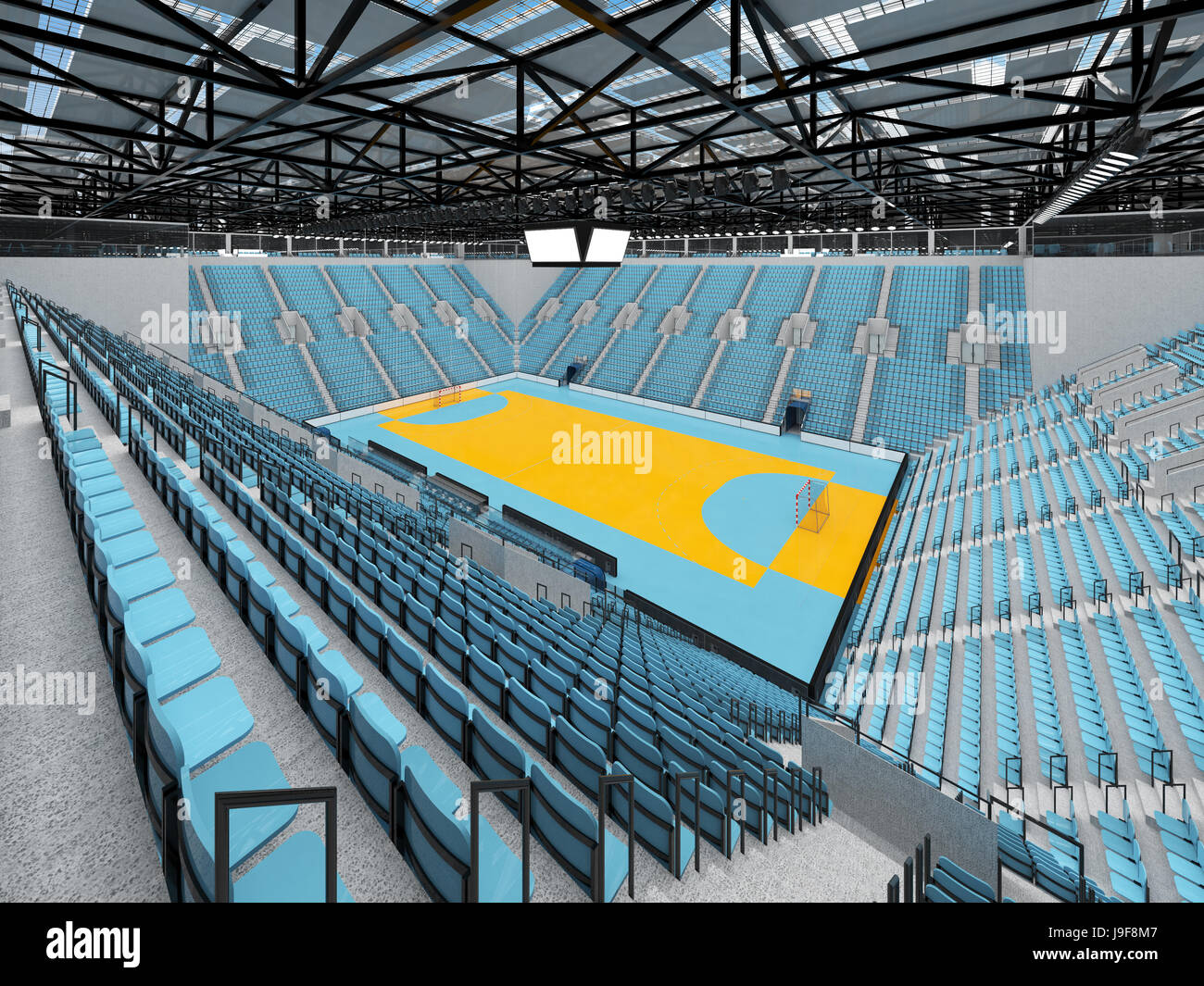 3D render of beautiful sports arena for handball with floodlights and ...