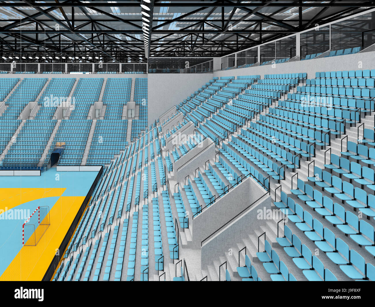 3D render of beautiful sports arena for handball with floodlights and ...