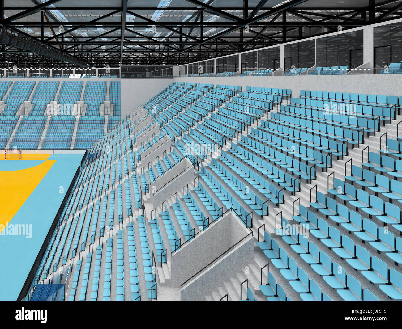 3D render of beautiful sports arena for handball with floodlights and ...