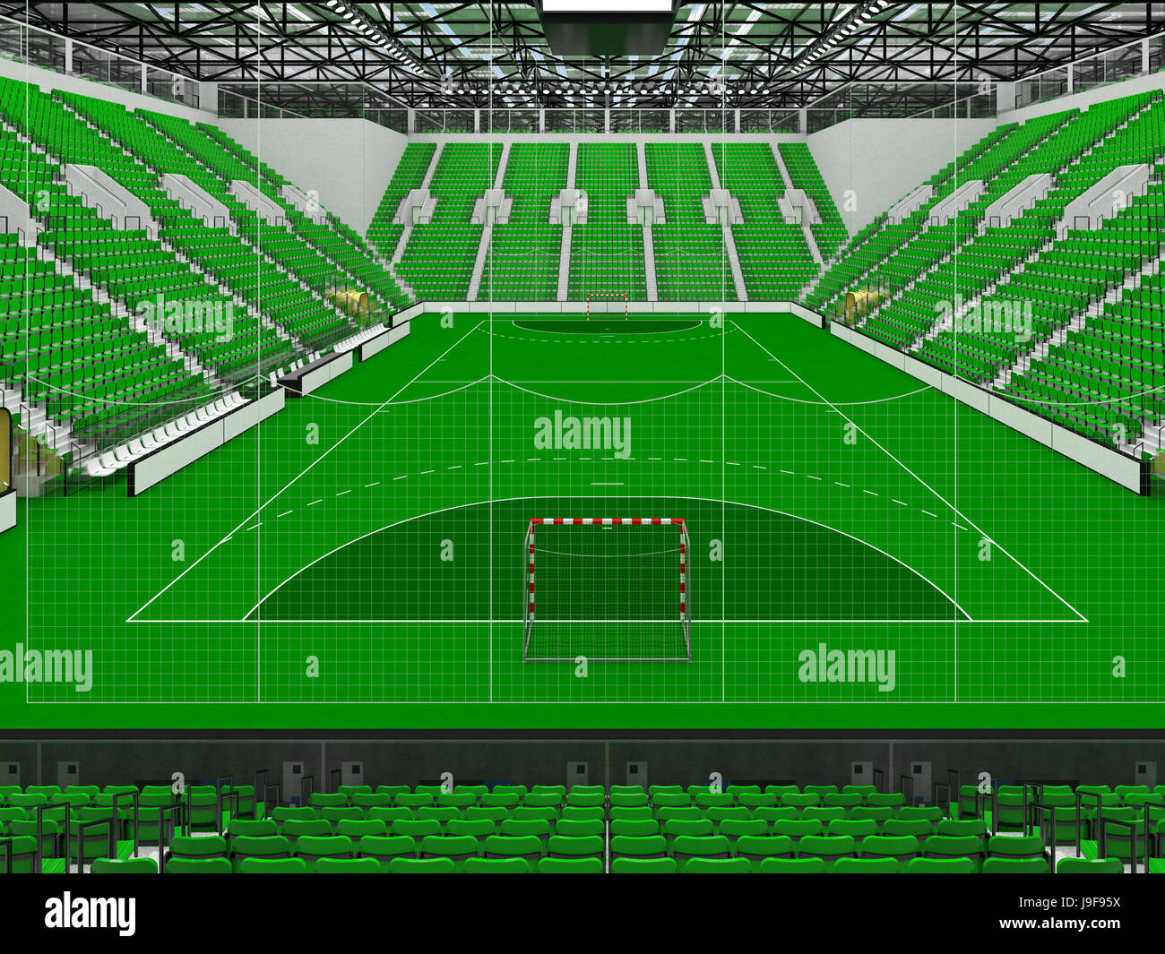 3D render of beautiful sports arena for handball with floodlights and ...