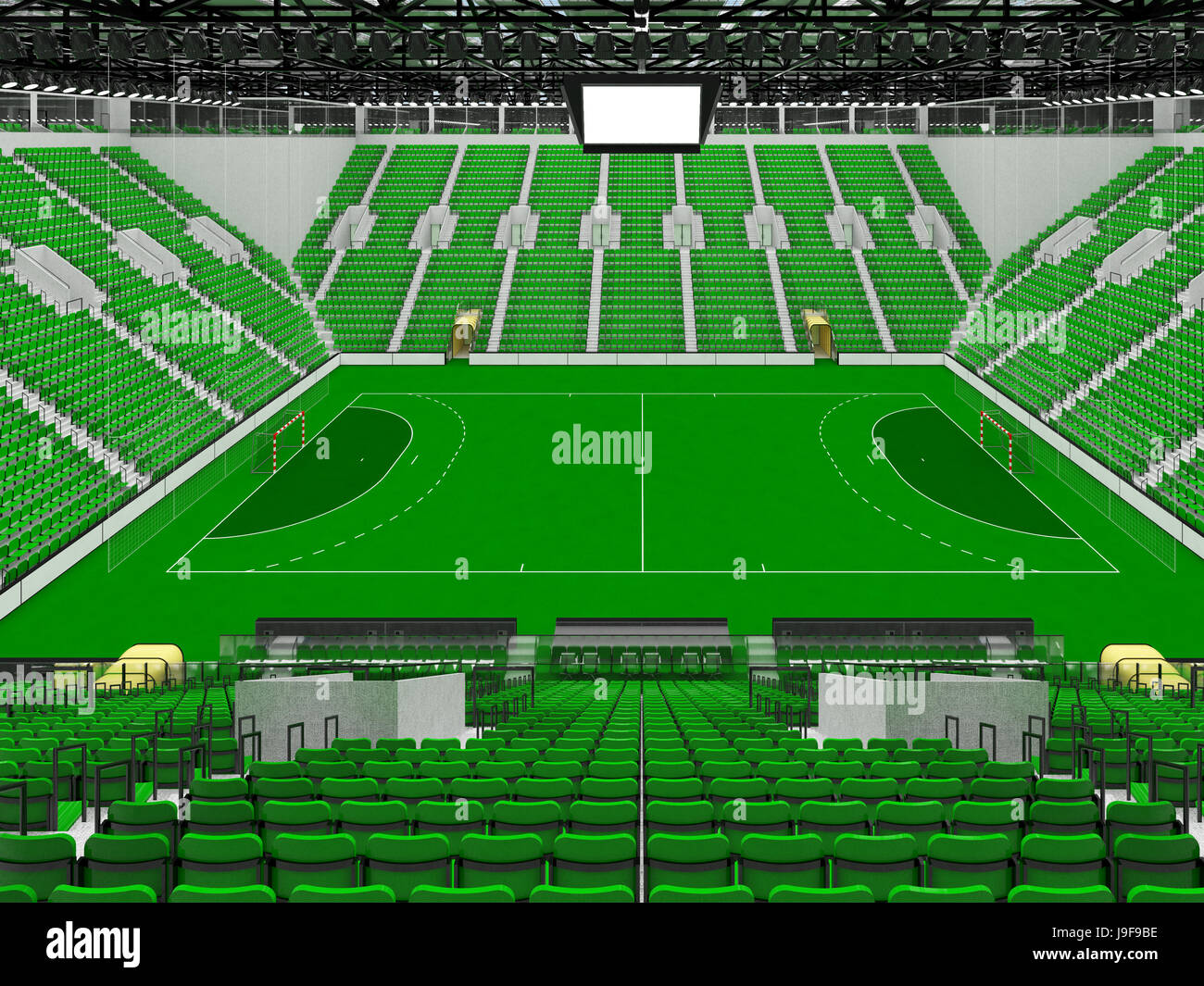 3D render of beautiful sports arena for handball with floodlights and ...