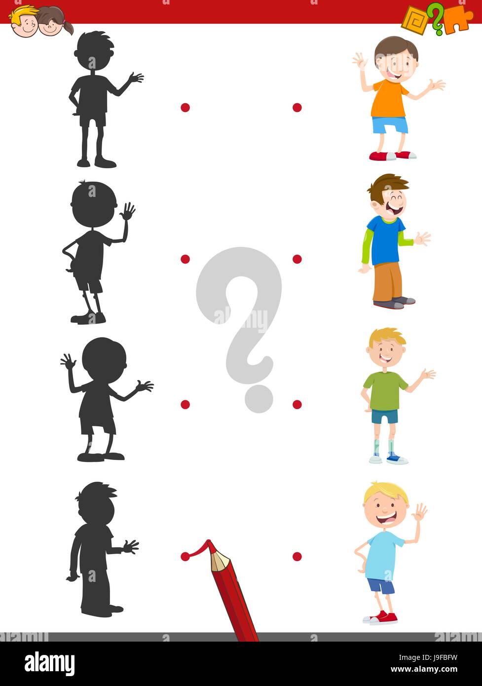 Cartoon Illustration of Assign the Shadow with Kid Character ...