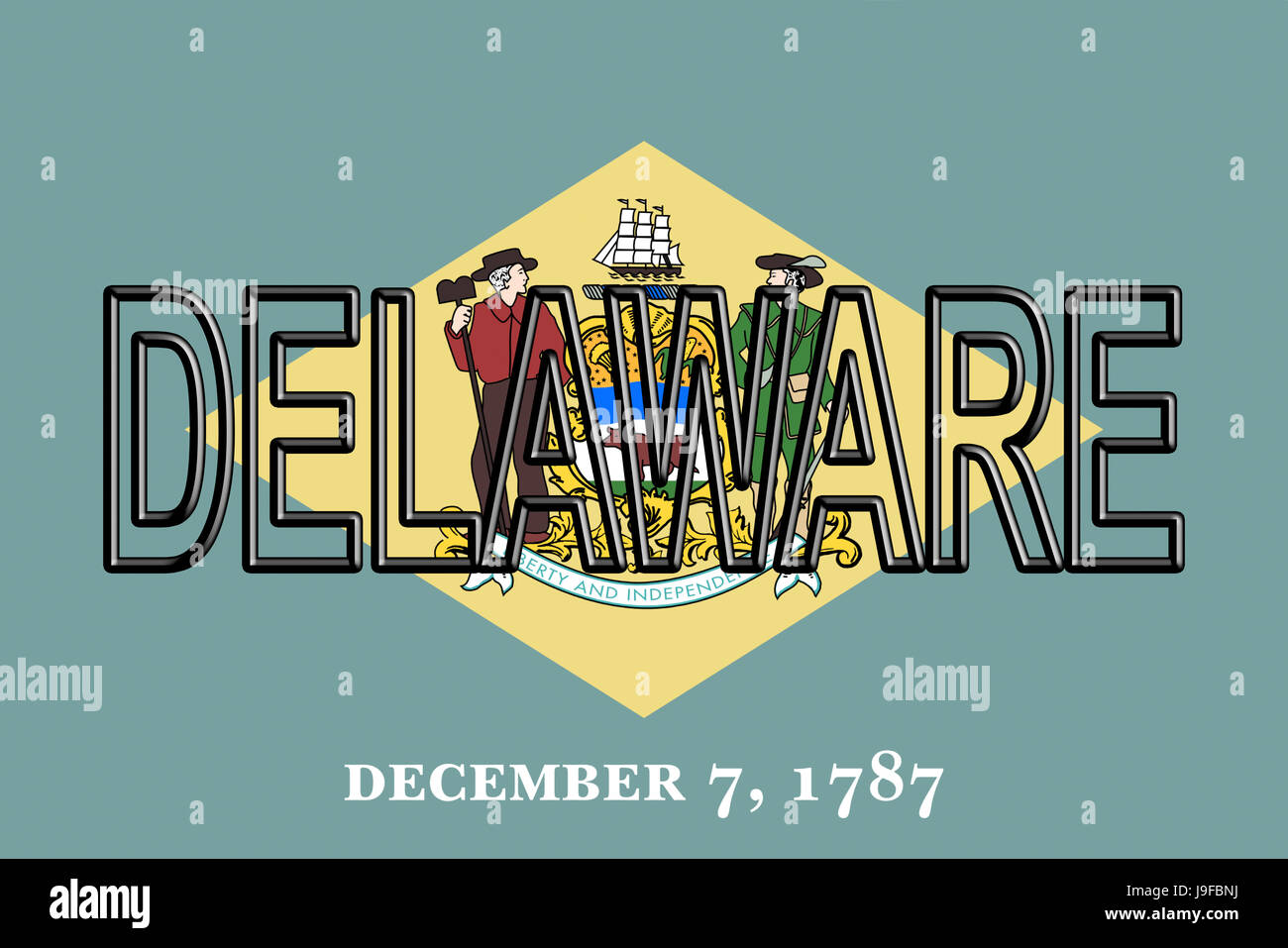 Illustration of the flag of Delaware state in America with the state ...