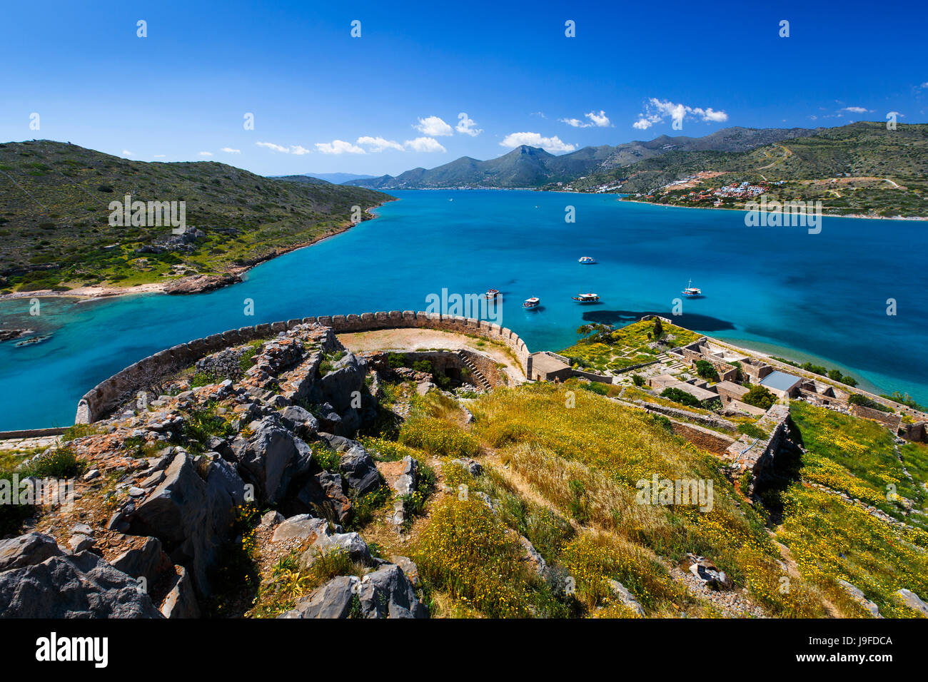 Historical site of Spinalonga island on a sunny spring day, Crete ...