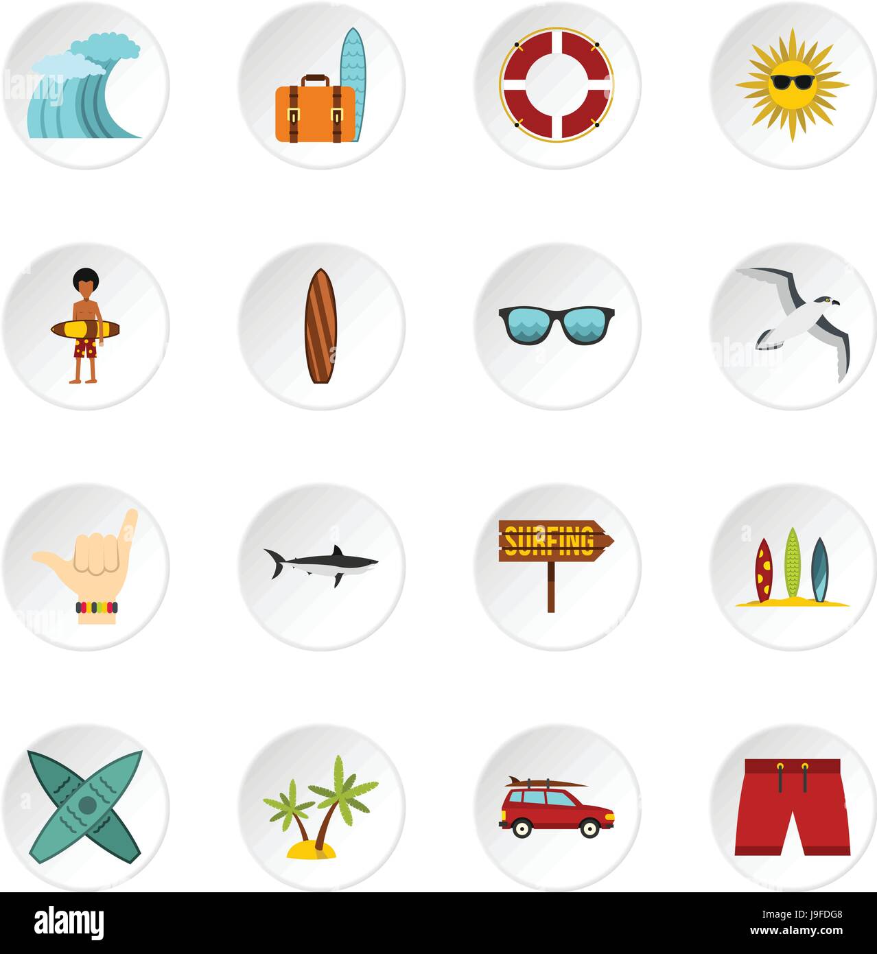 Surfing icons set, flat style Stock Vector Image & Art - Alamy