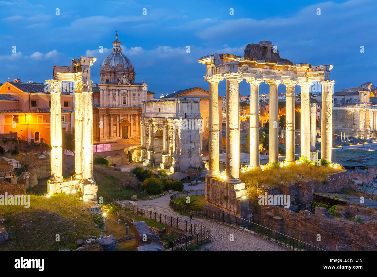 Ancient ruins of Roman Forum at night, Rome, Italy Stock Photo - Alamy