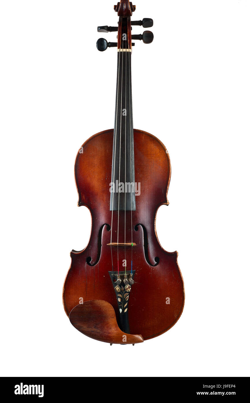 one violin image .old brown stringed wooden instrument isolated on the ...