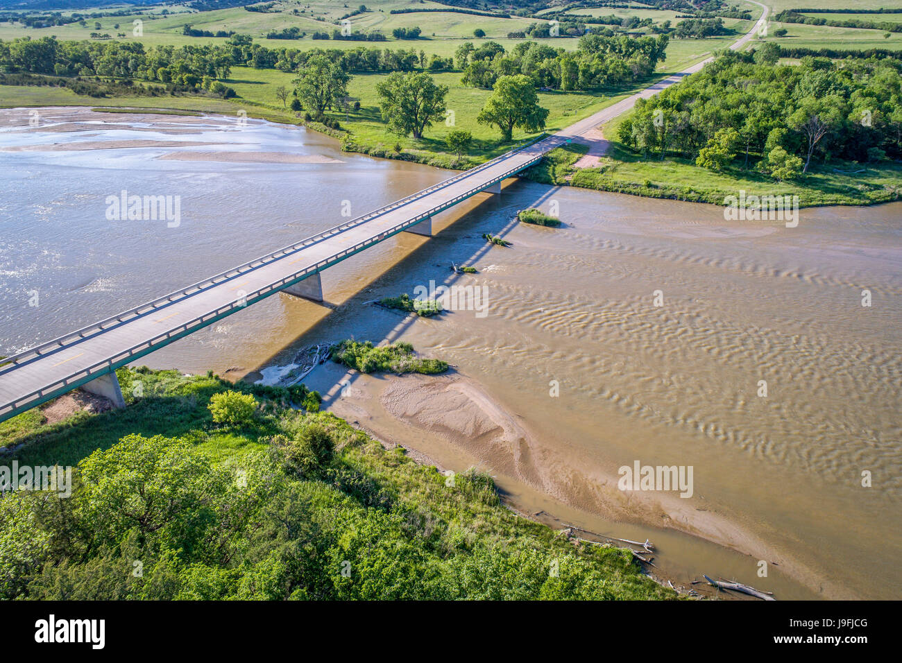 aerial view of Niobrara River in Nebraska Sand Hills at highway 7 Stock ...
