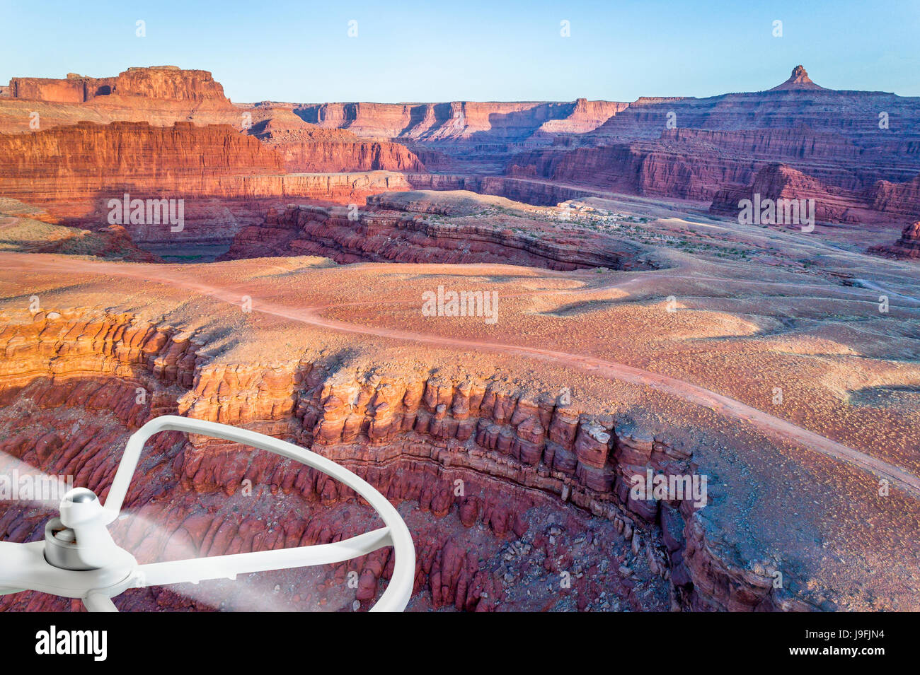 aerial view of Colorado RIver canyon near Moab, Utah with a rotating ...