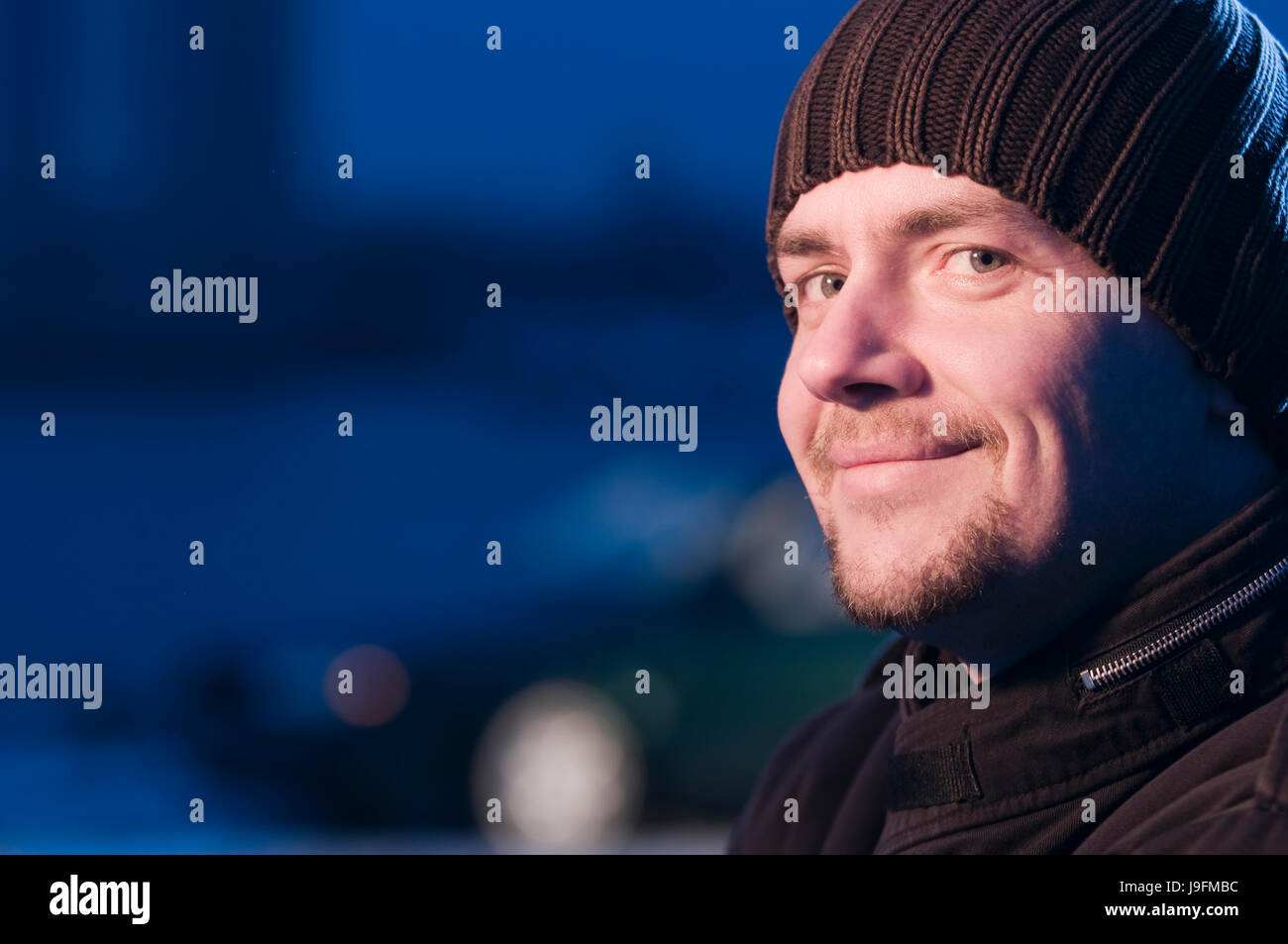 night, nighttime, portrait, person, man, blue, laugh, laughs, laughing ...