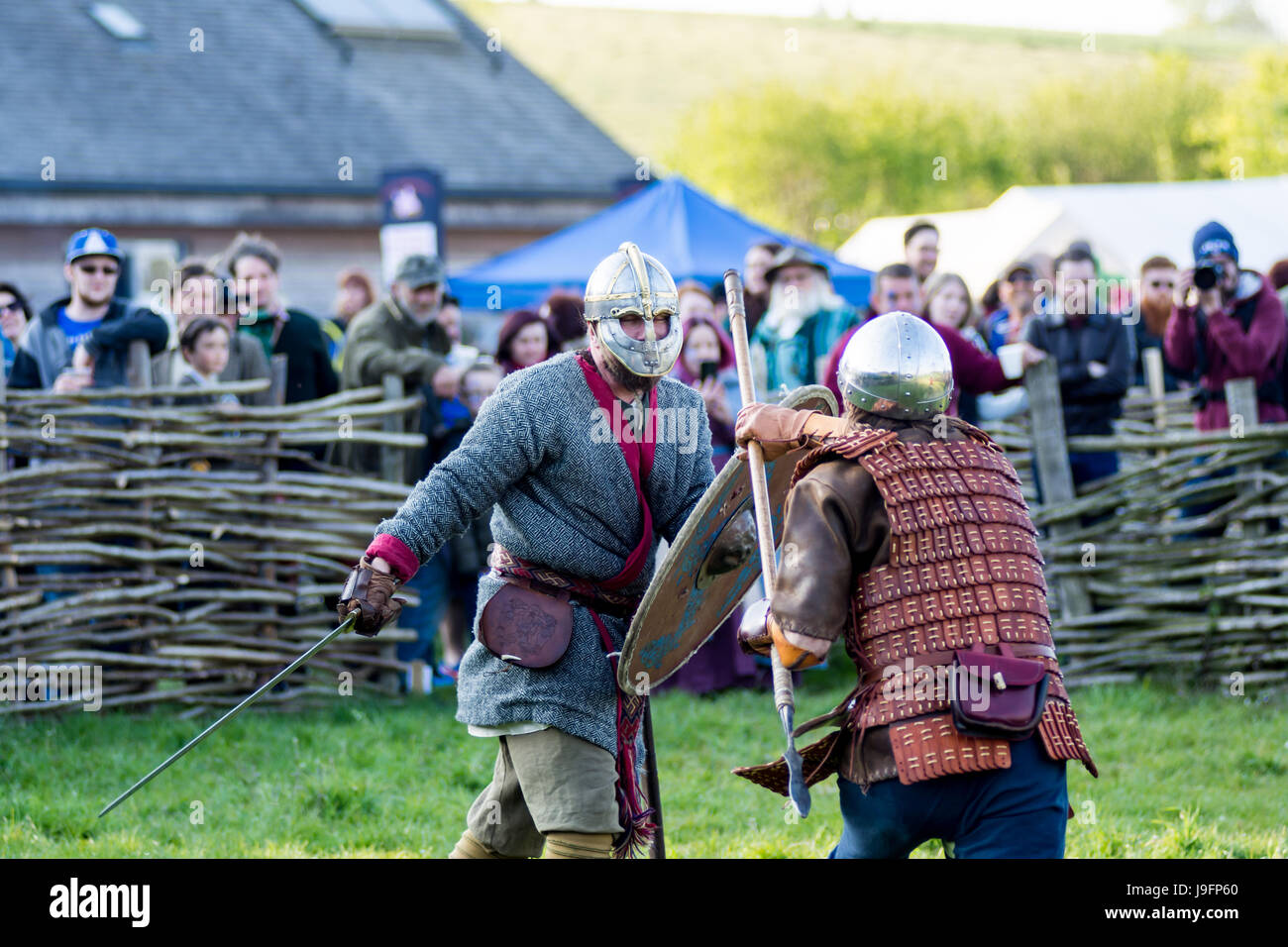 Herigeas Hundus or Dogs of War, a Saxon reenactment group, demonstrate ...