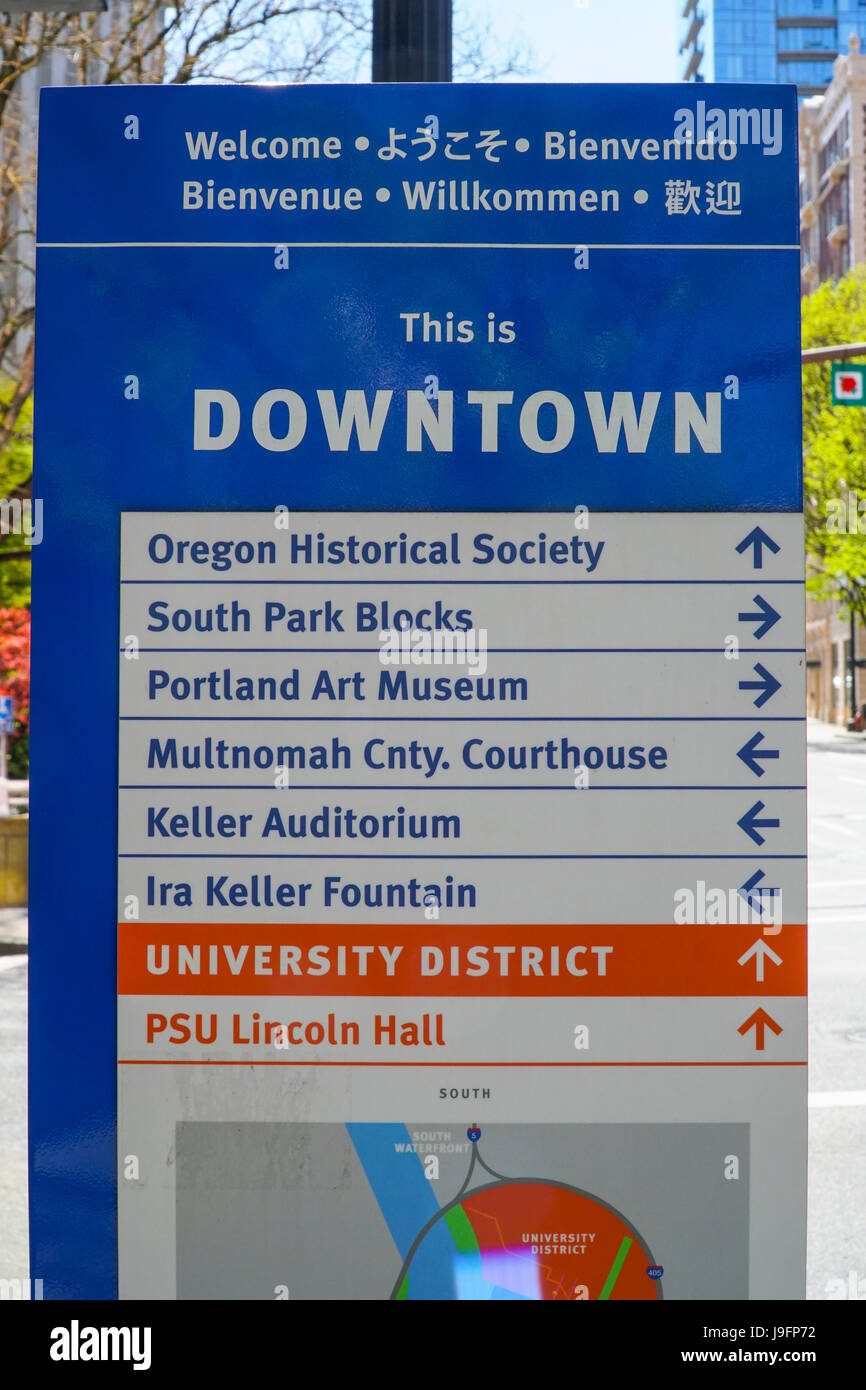 Downtown Portland direction signs - PORTLAND - OREGON - APRIL 16, 2017 ...