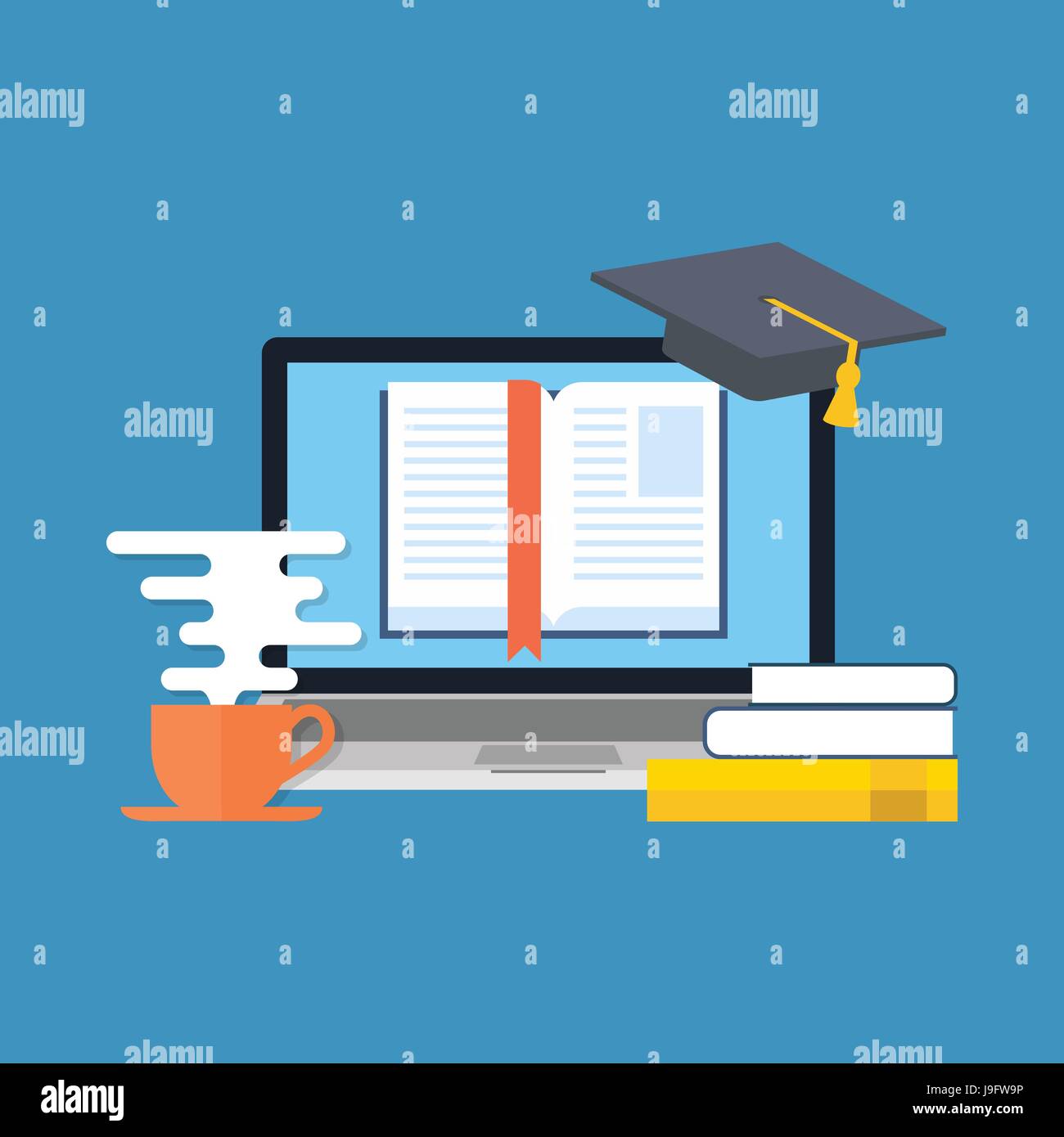 Distance education, online learning concept. Flat design. Isolated on ...