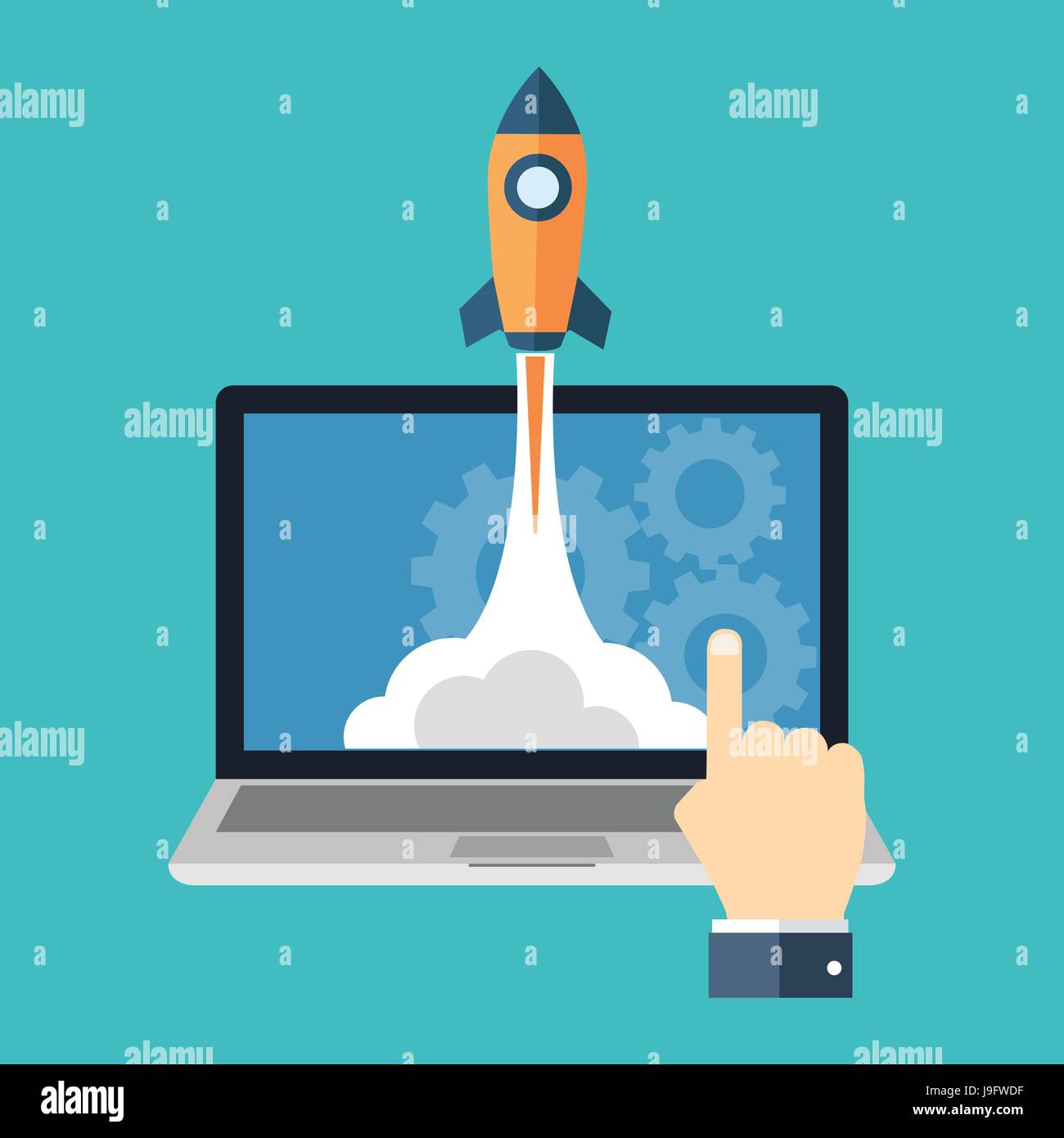 Startup, launching new product concept. Flat design. Isolated on color ...