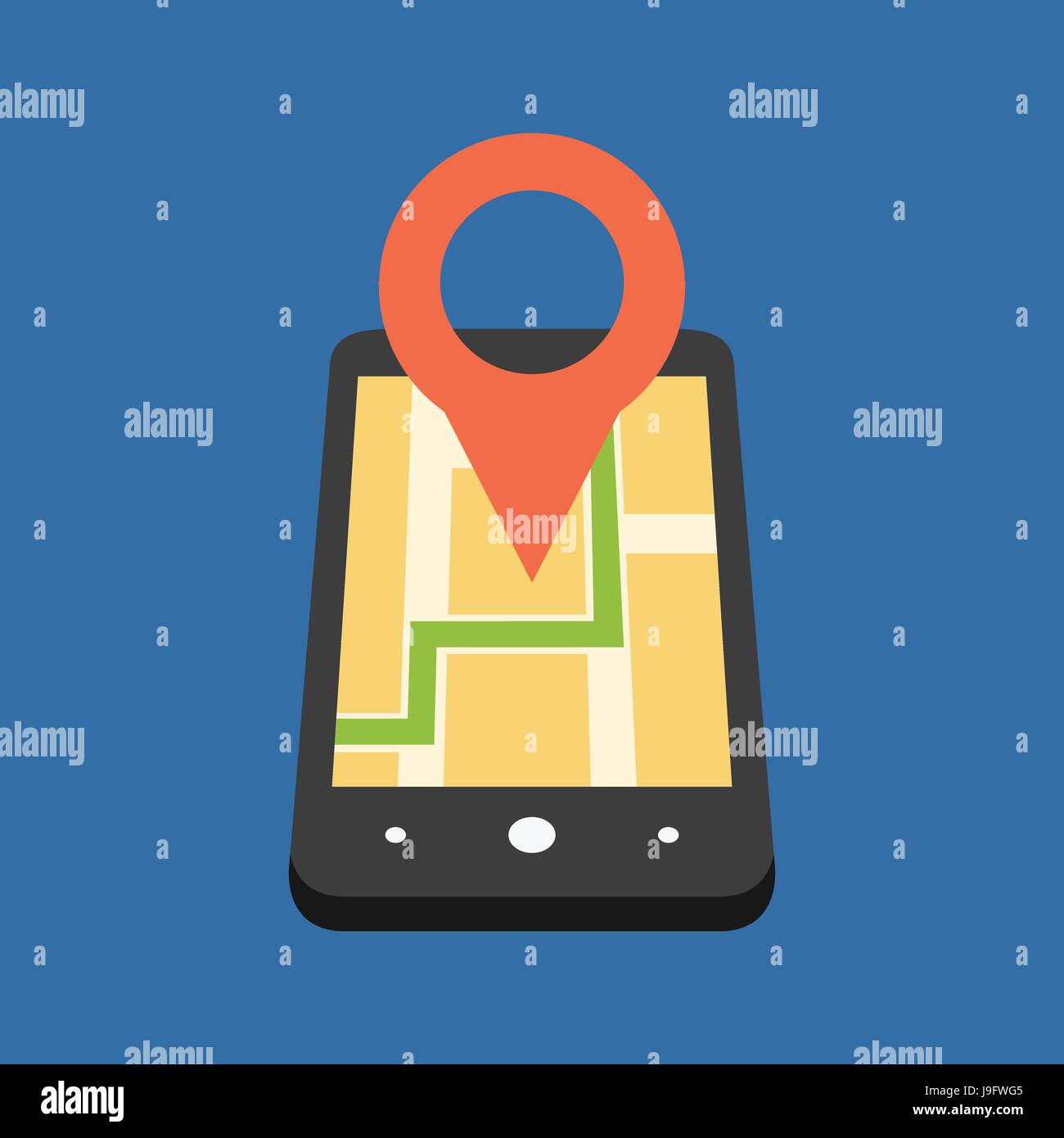 Mobile GPS navigation concept. Flat design. Isolated on color ...