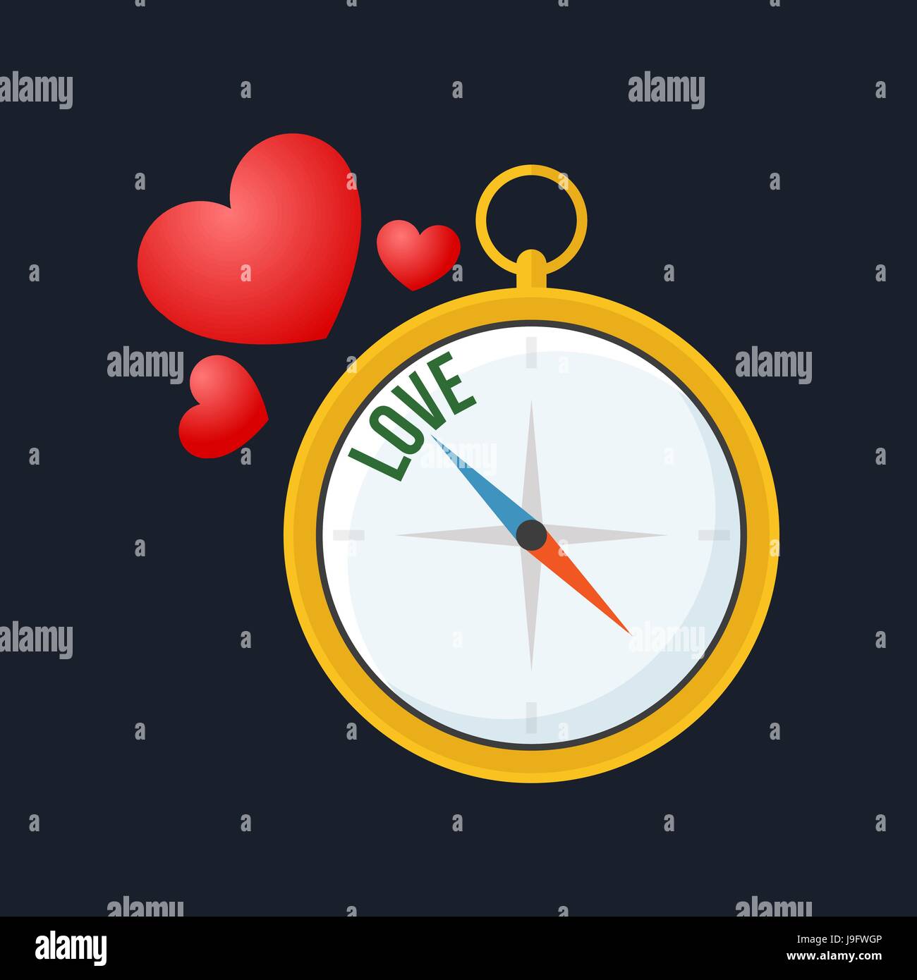 Compass points to love. Flat design. Isolated on color background Stock ...
