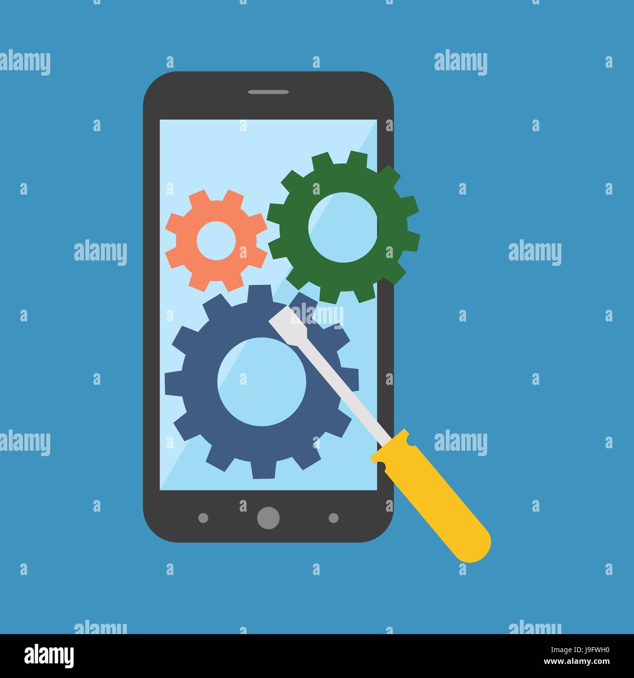 Smartphone repair concept. Flat design. Isolated on color background ...
