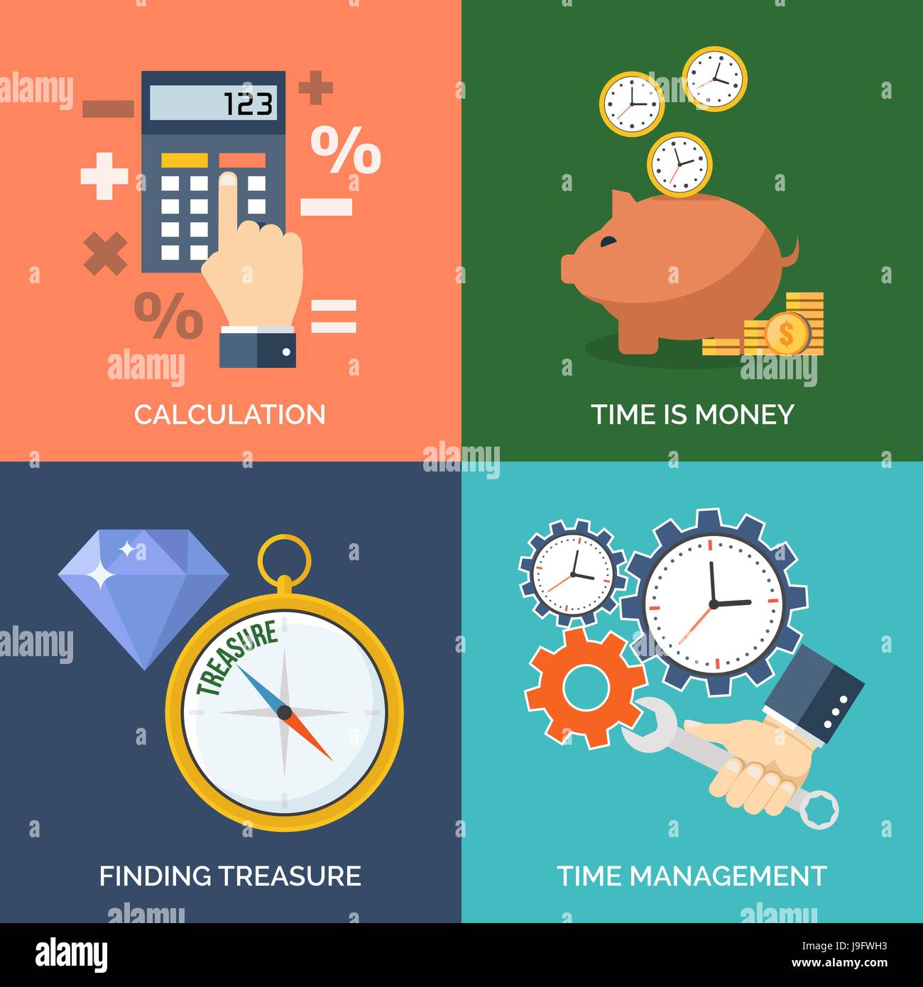 Set of flat design concept icons for business. Calculation, Time is ...